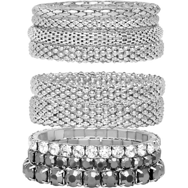 商品名Badgley Mischka レディース ブレスレット - 重ね付け可能 ストレッチ レイヤード クリスタル スネーク パンサー リンク メッシュ バングル テニスブレスレット, One Size, 宝石なし。Badgley Mis...