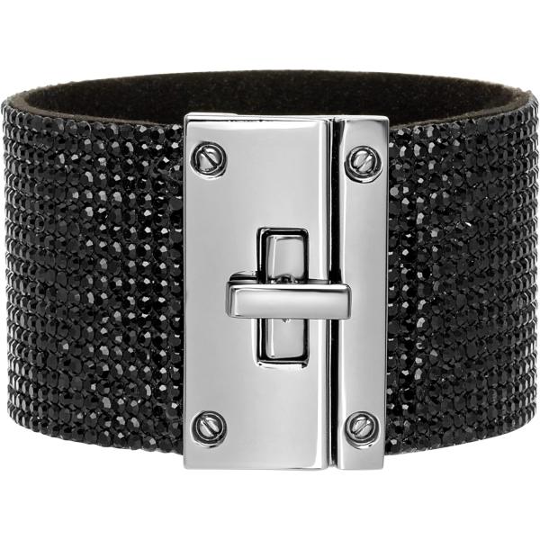 商品名Badgley Mischka レディース ブレスレット クリスタルスタッズ レザーレット ボックス クラスプ バングル カフ ラップ リストバンド, One Size, 宝石なし。Badgley Mischka Women's Br...