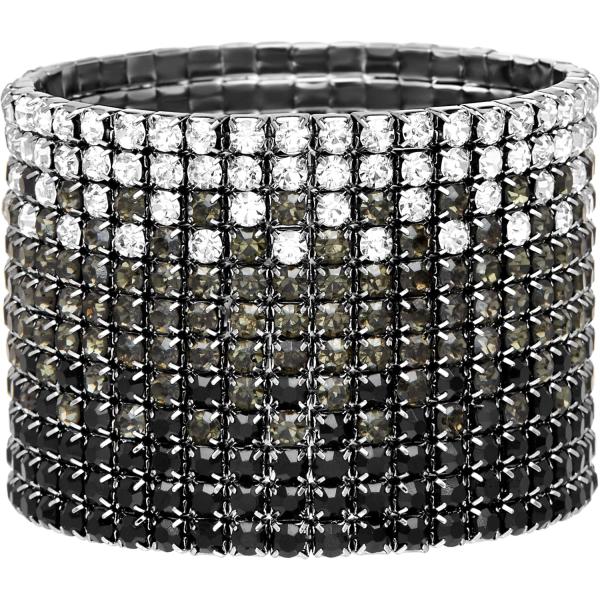 商品名Badgley Mischka レディース ブレスレット - 12ストランド ワイド クリスタル スタッズ ブライダル ステートメント ストレッチ リストバンド カフラップ, One Size, 宝石なし。Badgley Mischk...
