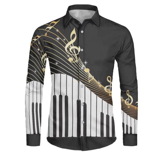 商品名:  HUGS IDEA Music Notes with Piano Keyboard Men Long Sleeve Button Down Dress Shirt Blouse for Big and Tall Outgoing...
