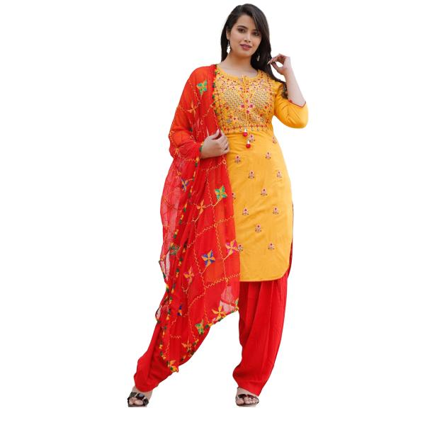 商品名: [INDACORIFY] レーヨンクルティとパティアラパンツとドゥパッタの女の子と女性のためのお祝いパーティーオフィスウェアサルワールカミーズ (Large(40), Yellow) INDACORIFY Rayon Kurti ...