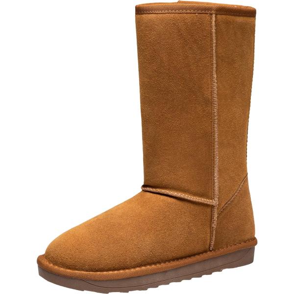 商品名Jeossy Women's 9688 Brown Suede Leather Snow Boots Warm Winter Booties Mid Calf Plush Fuzzy Tall Shoes Size 8(DJY9688...