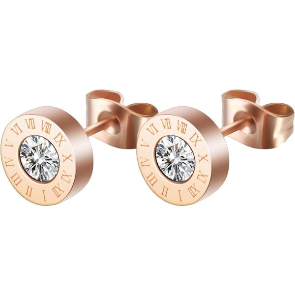 商品名Silver Jewelry Womens Earrings Earrings Stud Steel Stainless Round Roman Gold Numeral Men Rose Circle Earrings Earing...