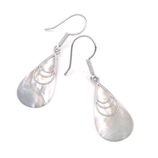 商品名Mother of Pearl Teardrop Dangle Earrings, Large Unique Sterling Silver Pearl Earrings, Bridal Earrings, Summer Weddin...