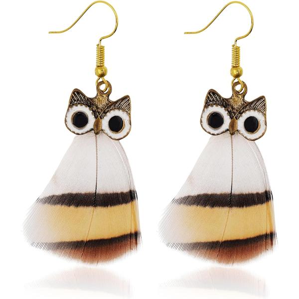 商品名Mudra Crafts ボーホー ゴールド フクロウイヤリング レディース ボヘミアンイヤリング 軽量 フェザーダングルイヤリング フクロウ フェザーイヤリング ガールズ, 亜鉛, 宝石なし。Mudra Crafts Boho Go...