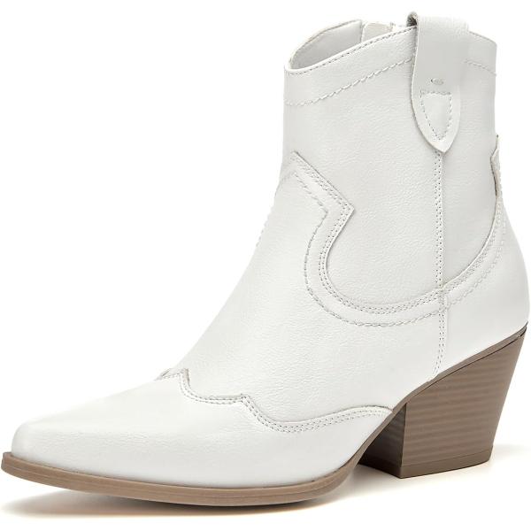 商品名ALLOT Women's Modern Western Cowboy Boots Pointed Toe Pull On Tabs Cowgirl Ankle Boot Fashion Block Heel Mid Calf Boo...