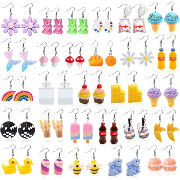 商品名28 Pairs Weird Cute Earrings Funny Kawaii Indie Funky Including Gummy Bear Water Bottle Food Mushroom Boba Tea Goldfi...