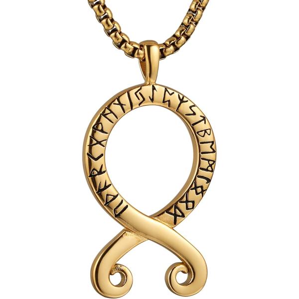 商品名HZMAN トロールクロスネックレス メンズ 北欧 バイキング フサーク ルーン文字ペンダント スウェーデン民族お守りジュエリー, ステンレス鋼, 宝石なし。HZMAN Gold Troll Cross Necklace for Me...