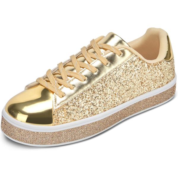 商品名UUBARIS Women's Glitter Tennis Sneakers Neon Dressy Sparkly Sneakers Rhinestone Bling Wedding Bridal Shoes Shiny Sequ...