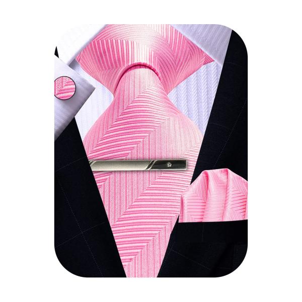 商品名:  ROBERTO GABBANI Mens Pink Stripe Silk Tie and Pocket Square Cufflinks Clip Set, Designer Woven Necktie Set for Wed...