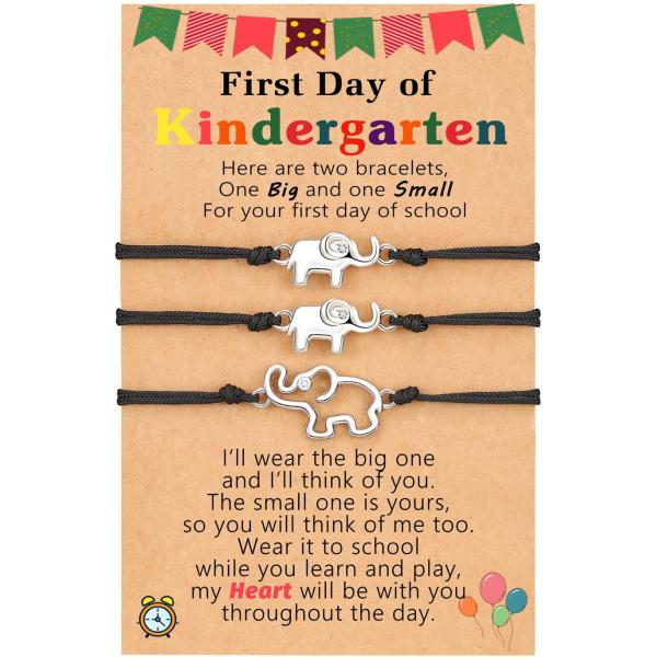 商品名幼稚園の初日 新学期 ブレスレット 象の願いのブレスレット ママと私のためのブレスレット, String, キュービックジルコニアUPROMI First Day of Kindergarten Bracelet Gift, Back...