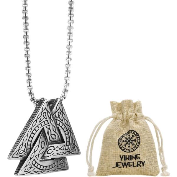 商品名MEALGUET バイキングネックレス メンズ ステンレススチール The Helm of Awe/Vegvisir/Valknut/Thor's Hammer/Yggdrasil/Raven/Wolves/Viking コンパスペン...