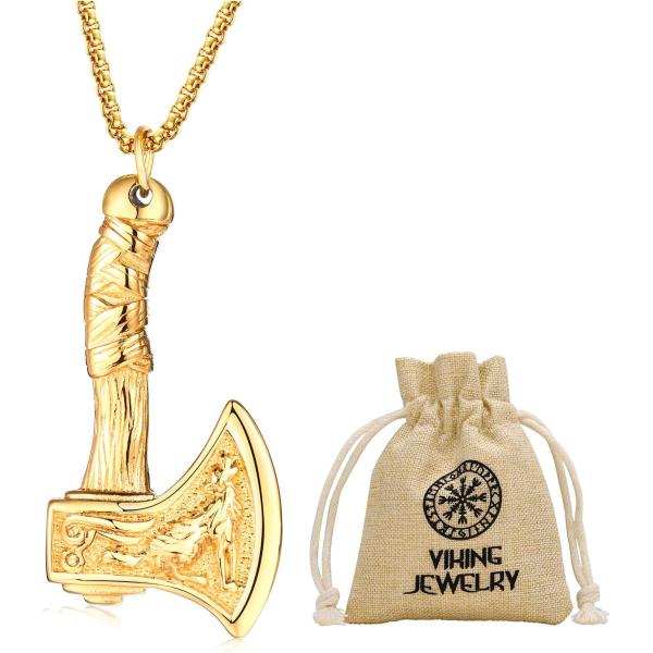 商品名MEALGUET バイキングネックレス メンズ ステンレススチール The Helm of Awe/Vegvisir/Valknut/Thor's Hammer/Yggdrasil/Raven/Wolves/Viking コンパスペン...