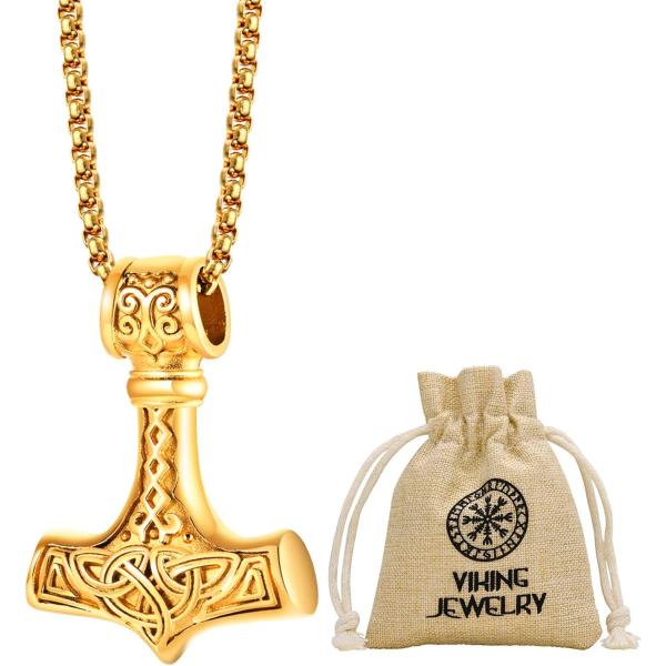 商品名MEALGUET バイキングネックレス メンズ ステンレススチール The Helm of Awe/Vegvisir/Valknut/Thor's Hammer/Yggdrasil/Raven/Wolves/Viking コンパスペン...