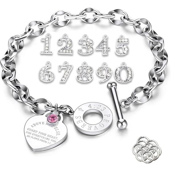 商品名誕生日ブレスレット 女の子向け 誕生日チャームブレスレット 10th 11th 12th 13th 14th 15th 16th 18th 21st 彼女への誕生日プレゼント, One Size, ステンレス鋼, クリスタルBirth...