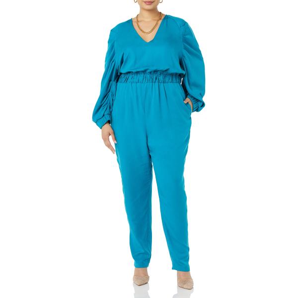 商品名: [TEREA] ジャンプスーツ。 Brooklyn Pleated Power Shoulder Jumpsuit レディース エナメル ブルー 3XL TEREA Women's Brooklyn Pleated Power S...