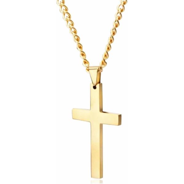 商品名18K ゴールド クロスネックレス メンズ レディース ダイヤモンドカット キューバチェーン リンクネックレス ステンレススチールチェーン 24インチ18K Gold Cross Necklace for Men Women Diam...