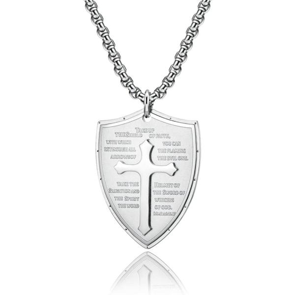商品名ZKXXJ Personalized Bible Verse Cross Necklace for Men,Shield Armor of God Ephesians 6:16-17 Pendant Custom Name Faith...