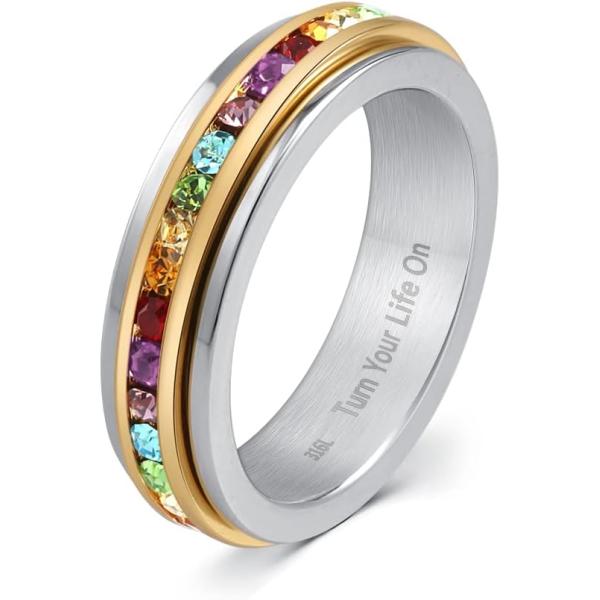 商品名Muses Art Design Fidget Rings, Anxiety Rings, Spinner Rings, Band Rings with Crystal Birthstone, Stainless Steel, Wom...