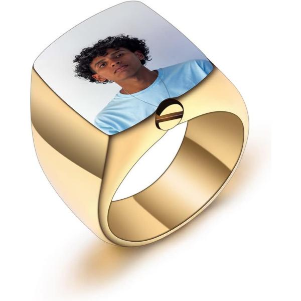 商品名INBLUE Cremation Urn Signet Ring for Ashes Stainless Steel Personalized Photo Rings Text Engraved Mens Ring Memorial ...