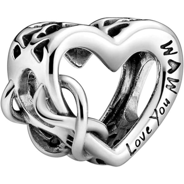 商品名Love You Mom インフィニティハート925スターリングシルバーペンダント、ガールズジュエリービーズギフト 女性用ブレスレット&amp;ネックレス A0222, シルバー, キュービックジルコニアLove You Mom In...