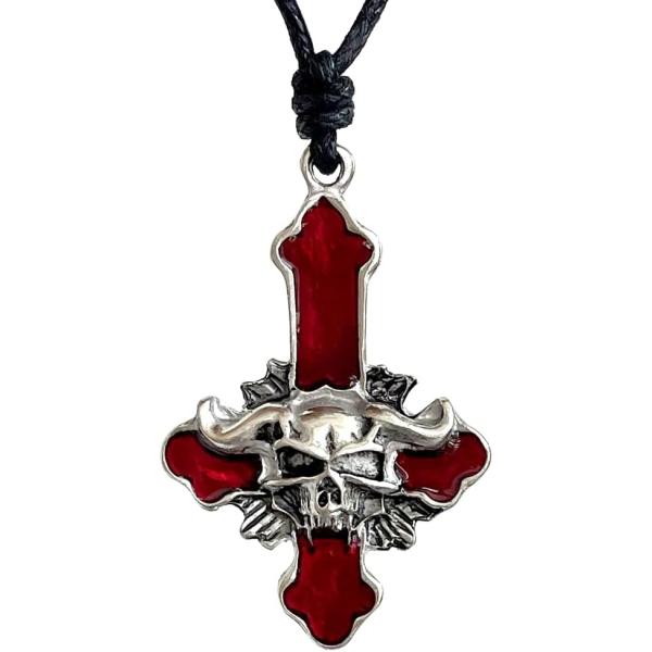 商品名Inverted Upside down Gothic Red Cross Baphomet Lucifer Devil's Face Demon Skull Satanic Punk Rock Biker Jewelry Silve...