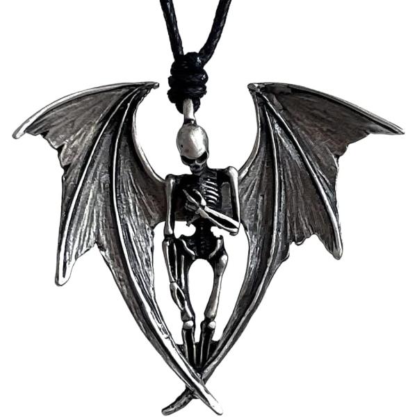 商品名ゴシック ハロウィン ホラー ジュエリー 翼 ヴァンパイア スカル スケルトン 死の天使 パンクロック バイカー 保護 お守り シルバー ピューター メンズ ペンダント ネックレス ラッキーチャーム ブラック 調節可能なコード付き, ...