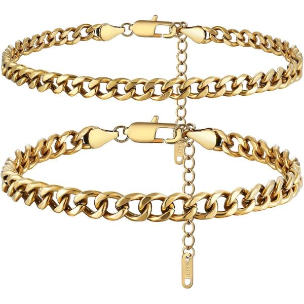 商品名CANDYFANCY レディース 上品なシンプルなアンクルブレスレット 防水 18Kゴールドメッキ アンクレットセット レイヤーキューバ編組ロープ フラットマリナー スネークゴールドチェーンリンク フットチェーン 調節可能なアンクレッ...