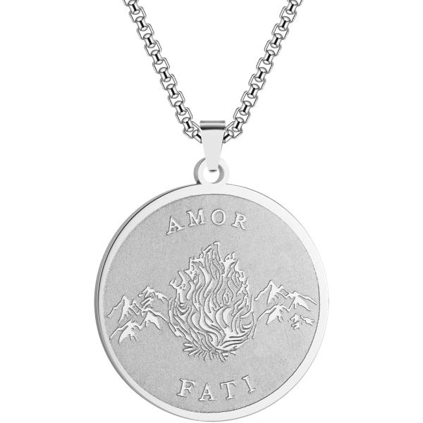 商品名Chereda ステンレススチール Amor Fati ペンダントネックレス レディース メンズ メダリオン 哲学 Memento Mori Stoic ネックレス, ステンレス鋼, 宝石なし。Chereda Stainless St...