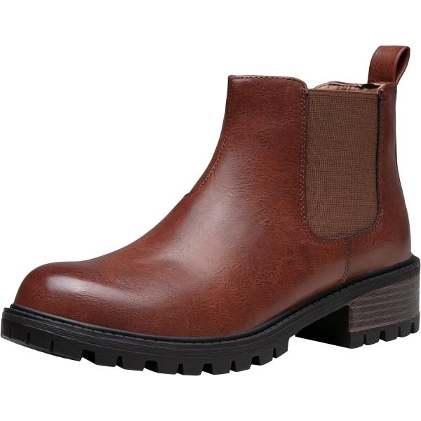 商品名Vepose Women's 9625 Chelsea Ankle Boots, Low Heel Slip-on Fashion Booties, Brown Cognac, Size 8 US(CJY9625 cognac 08)...