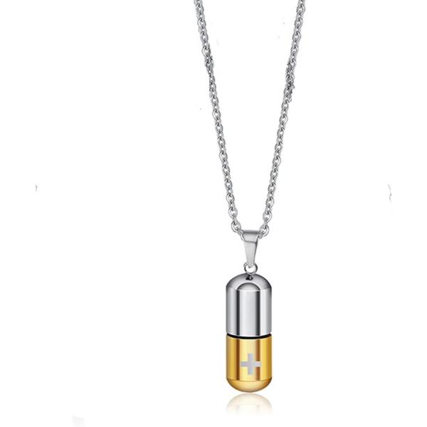 商品名Pill Case Capsule Cross Pendant Necklace Perfume Bottle Pendant Pet Ashes/Pill Keepsake Waterproof Pendant Necklace C...