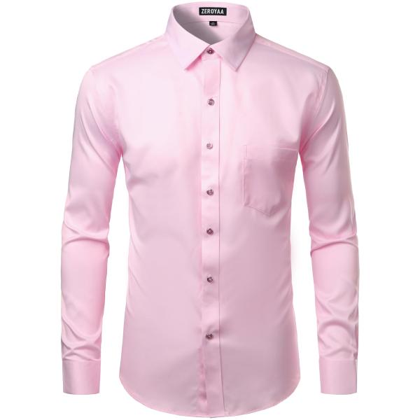 商品名:  ZEROYAA Men's Business Formal Slim Fit Long Sleeve Button Up Dress Shirts with Pocket ZYSGCL01-Pink Mediumブランド: ZE...