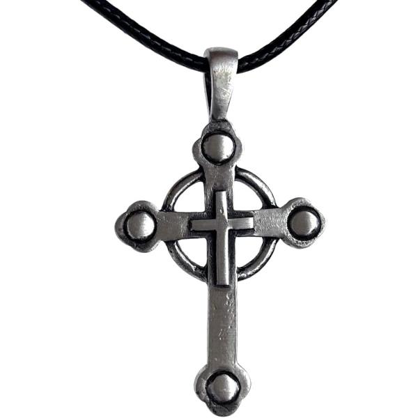 商品名吸血鬼 スレイヤー クロス ジュエリー シルバー ピューター メンズ ペンダント ネックレス 平和 繁栄 富 幸運 チャーム 保護 お守り 安全 旅行 お守り ブラックレザーコード付き, 金属, 宝石なし。Vampire Slayer...