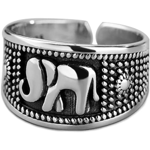 商品名S925スターリングシルバー ゾウ ワイドバンドリング レディース ガールズ 調節可能な動物の親指 人差し指リング オープンボーホー リング ジュエリーギフト, シルバー, 宝石なし。MYLYAHY S925 Sterling Sil...