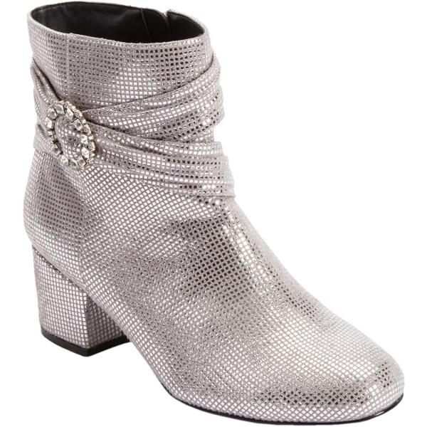 商品名Comfortview Wide Width Claremont Bootie | Short Ankle Boot | Low Heel | Women's Shoes - 8 1/2 M, Shimmer Metallic Sil...