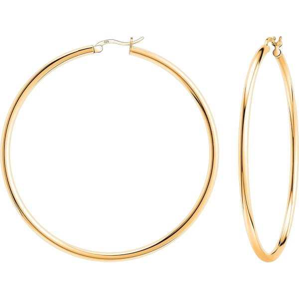 商品名Savlano ラウンドフープピアス 14Kゴールドメッキ 925スターリングシルバー レディース ガールズ メンズ 30mm - 80mm, 45MM Diameter, スターリングシルバー, nSavlano 925 Sterl...