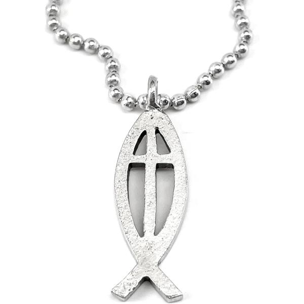 商品名FORGIVEN JEWELRY Jesus Fish Cross Large Ichthus Antique Silver Pewter Ball Chain Necklaceブランド：FORGIVEN JEWELRY商品サイズ：重...