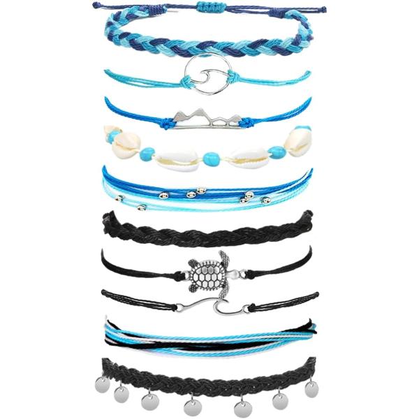 商品名Palotay 6/15個 サマーサーファーストリング 編み込みアンクレットブレスレット 調節可能 ハンドメイド 防水 編組ブレスレット ストリング ビーチ ボーホー アンクレット ブレスレット 友情 カラフル 編みロープ ジュエリー...