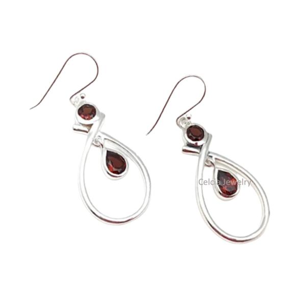 商品名Real 925 Sterling Silver Dangle Teardrop Earrings for Women, Garnet Natural Pear Round Multi Gemstone Unique January ...