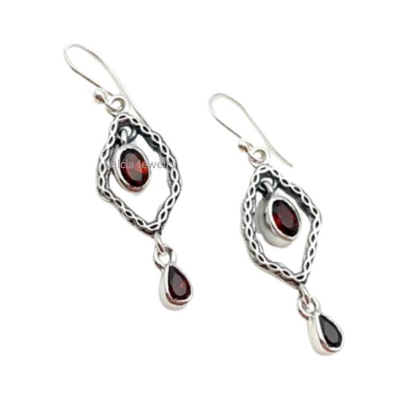 商品名Solid 925 Sterling Silver Dangle Teardrop Earrings for Women, Natural Red Garnet Multi Gemstone Unique January Births...