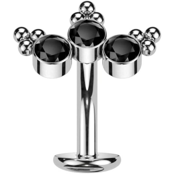 商品名Dynamique インプラントグレード チタン スレッドレス コンベックスベース フローティングベリーリング 3つのカーブCZベゼルセット トライアングルボールクラスター (1個あたりの販売), 金属, キュービックジルコニアDyn...