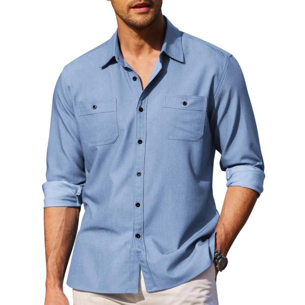 商品名:  COOFANDY Mens Casual Dress Shirts Slim Fit Button Down Shirt with Two Chest Pockets Light Blueブランド: COOFANDY商品サイズ:...