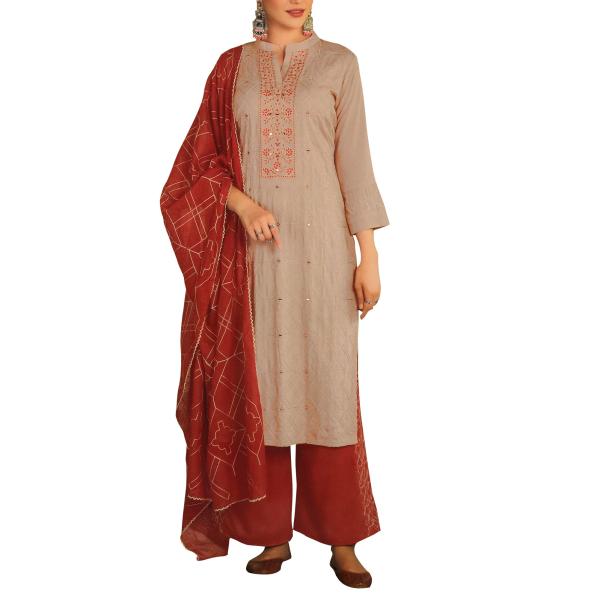 商品名:  ladyline Aari Embroidered Plain Rayon Salwar Kameez Suit with Palazzo Kurta Pants Set (S/Beige/38)ブランド: ladyline商品...