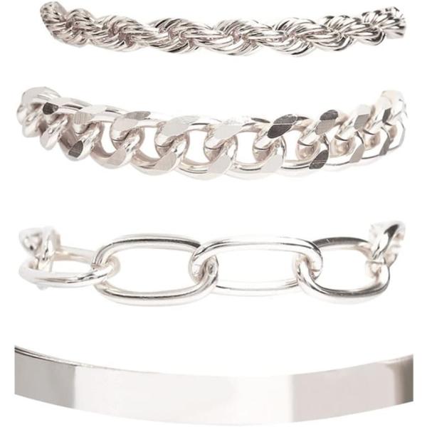 商品名USHOBE 4pcs Set Hip Hop Bracelet Link Bracelet Bracelets for Women Trendy Bracelets Gold Jewelry for Women Womens Ban...