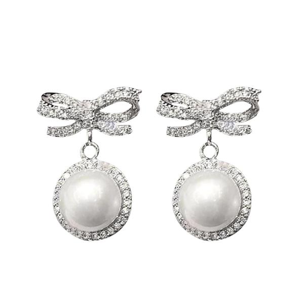商品名Micro Set Zircon Bow Stud Earrings Women's Earrings Temperament Pearl Earrings Women's Earrings Costume Jewelry Sets ...