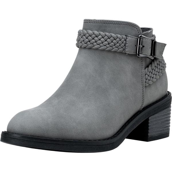 商品名Jeossy Women's 9616 Ankle Boots, Low Heel 2.2"" Inches Short Booties PU Leather, Grey, Size 8 US-with Side Zipper(DJY...