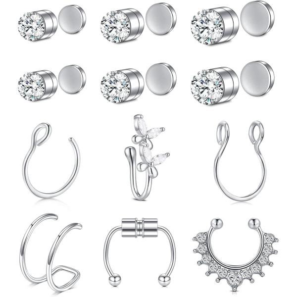 商品名TOKRING フェイクノーズリング フェイク セプタム フェイクノーズスタッド ノーズカフ ステンレススチール 鼻耳 リップ ピアスなし ジュエリー レディース メンズ, 金属, キュービックジルコニアTOKRING Fake No...