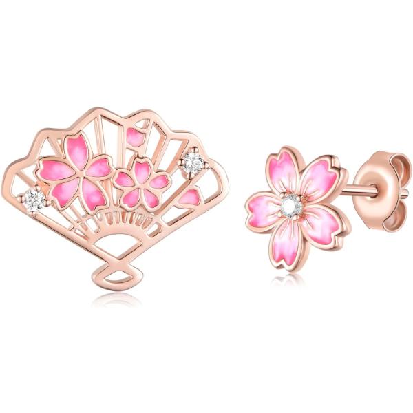 商品名桜ピアス 925スターリングシルバー プリティブルミングピンクフラワーイヤリング ファン桜スタッドイヤリング 5Aキュービックジルコニア付き 記念日 誕生日ジュエリー ギフト 女の子 ママ 娘 奥様用, スターリングシルバー, キュー...