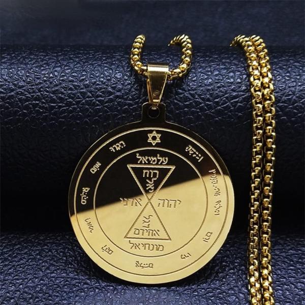 商品名KOOLKING Gold Color Seventh Pentacle Of The Sun Talisman For Freedom-Key Of Solomon Stainless Steel Necklace Women/Me...