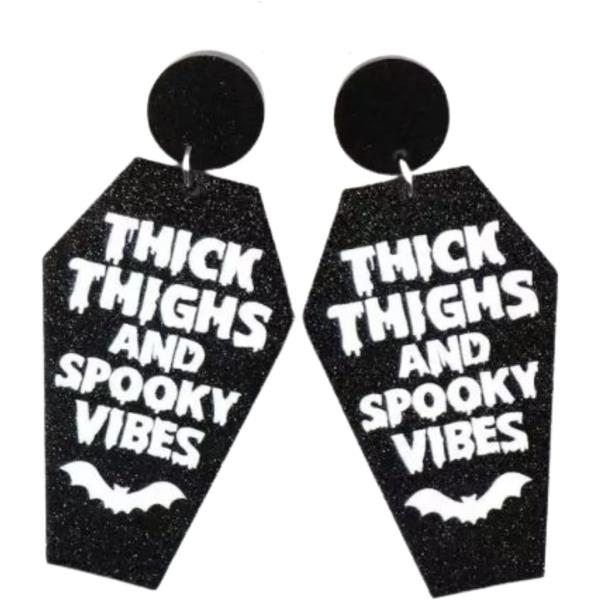 商品名太腿と不気味なバイブイヤリング ハロウィンイヤリング ハロウィンファッション 太もものコフィンイヤリング, アクリル, 宝石なし。Thick Thighs and Spooky Vibes Earrings Halloween Stu...
